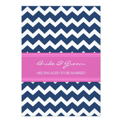 Sale 50% off on Blue Hot Pink Chevron Engagement Party Invitation Card ...