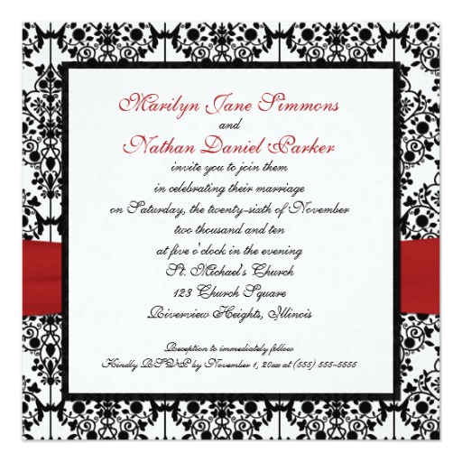 Sale 50% off on Red White And Black Damask Wedding Invitation Square ...