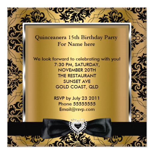 Sale 50% off on Quinceanera 15th Party Gold Damask Silver Black Card ...