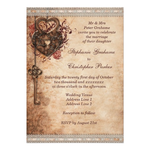 Sale 50% off on Vintage Hearts Lock and Key Wedding Invitation Card ...