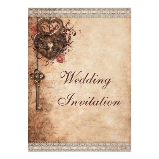 Sale 50% off on Vintage Hearts Lock and Key Wedding Invitation Card ...