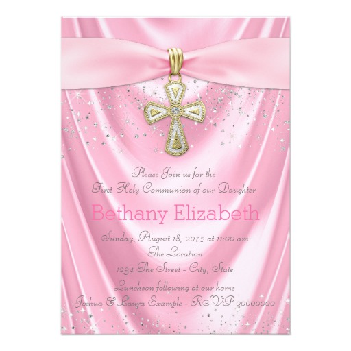 Sale 50% off on Pink Cross First Communion Pink Satin Card - LadyPrints