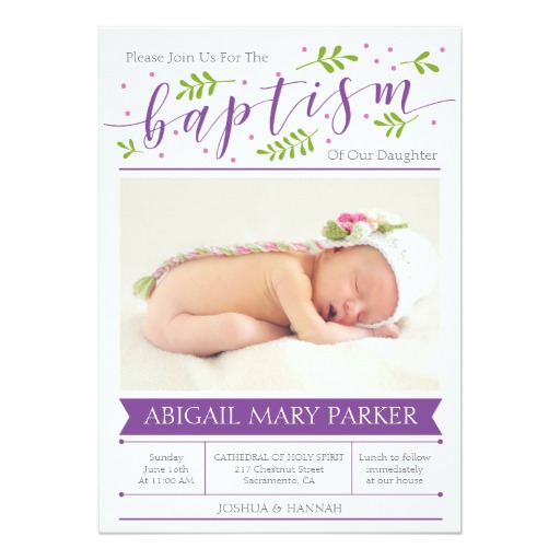 Sale 50% off on Purple Calligraphy Baptism Photo Invitation Card ...