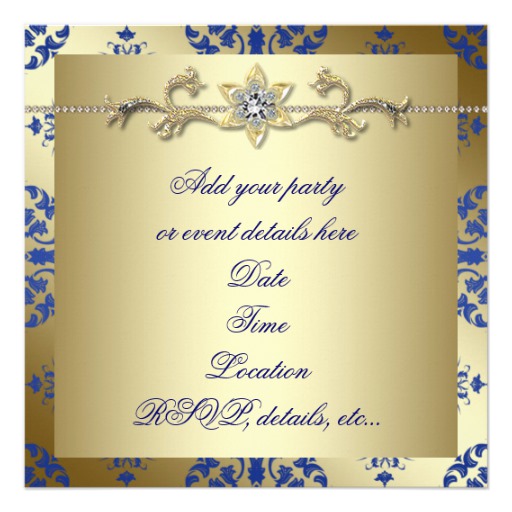 Sale 50% off on Royal Blue Gold Damask Party Invitations - LadyPrints